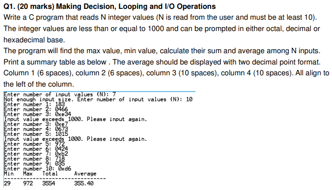 Solved Q1. (20 marks) Making Decision, Looping and I/O | Chegg.com