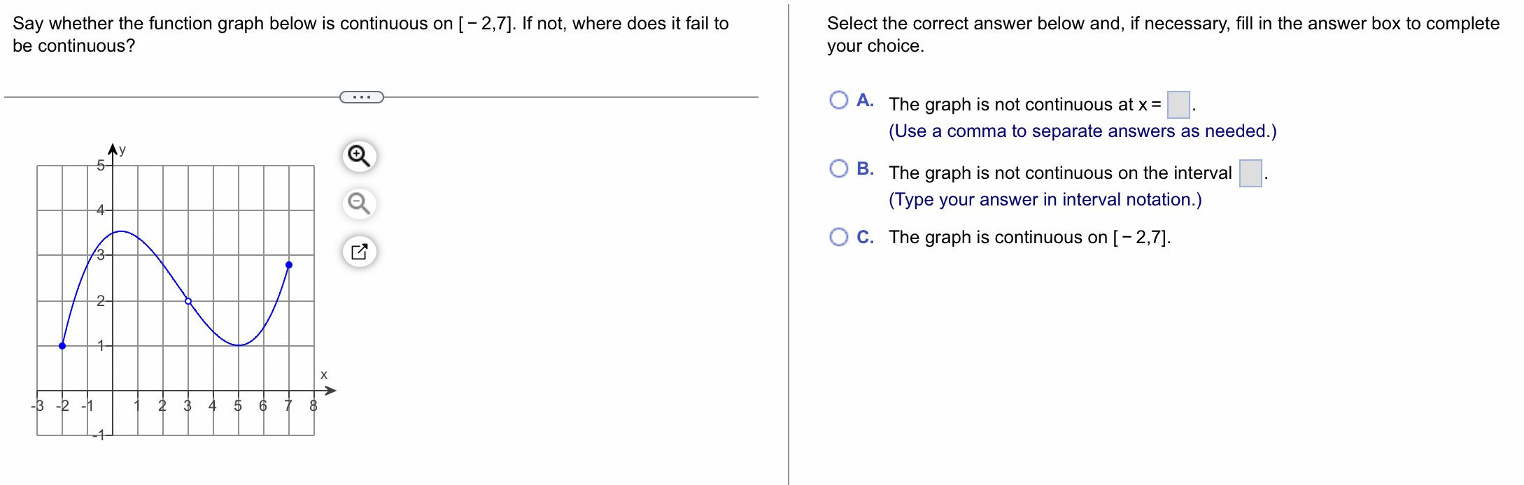 Solved Say whether the function graph below is continuous on | Chegg.com