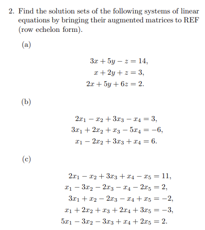 Solved 2. Find the solution sets of the following systems of | Chegg.com
