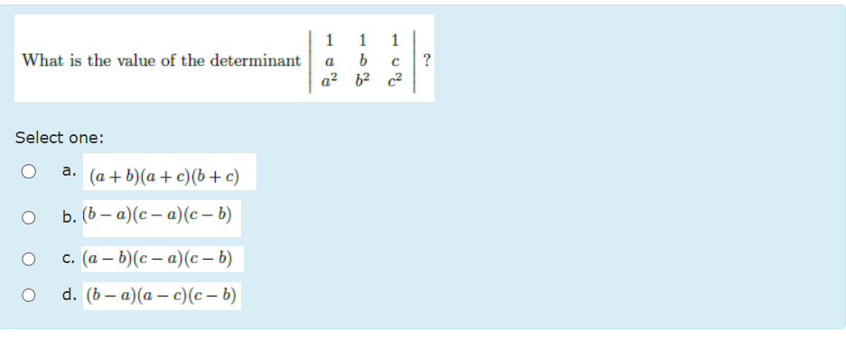 Solved What is the value of the determinant | Chegg.com
