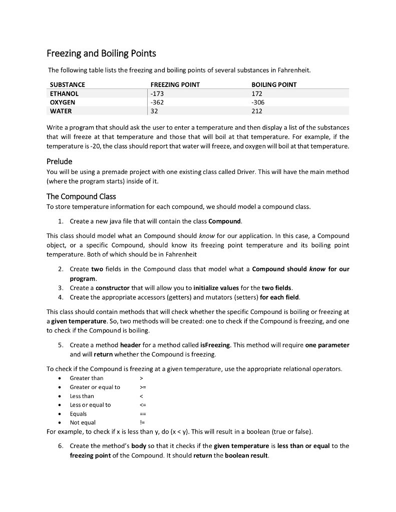 Solved Freezing and Boiling Points The following table lists | Chegg.com