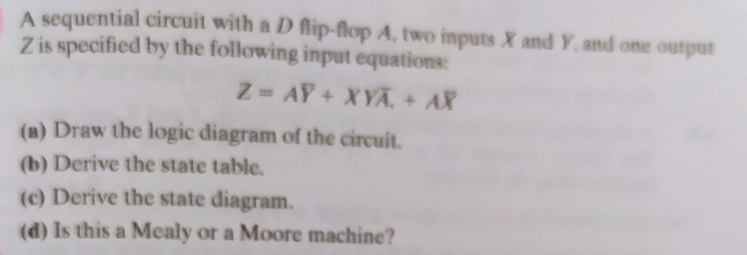 Solved A sequential circuit with a D ﻿flip-flop A, ﻿two | Chegg.com