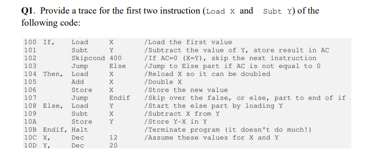 Solved Q1. Provide a trace for the first two instruction | Chegg.com