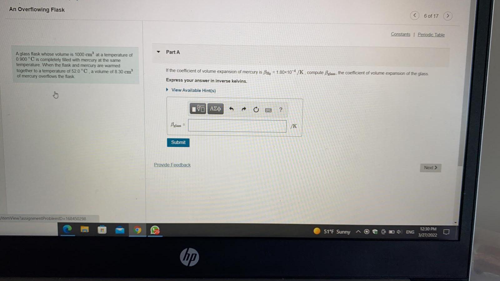 Solved An Overflowing Flask 6 of 17 > Constants 1 Periodic | Chegg.com