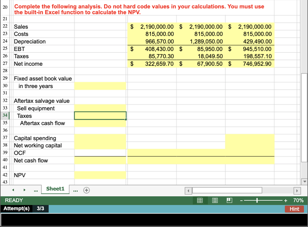 ? x - 6 Sign In FILE Calculating NPV - Excel HOME | Chegg.com