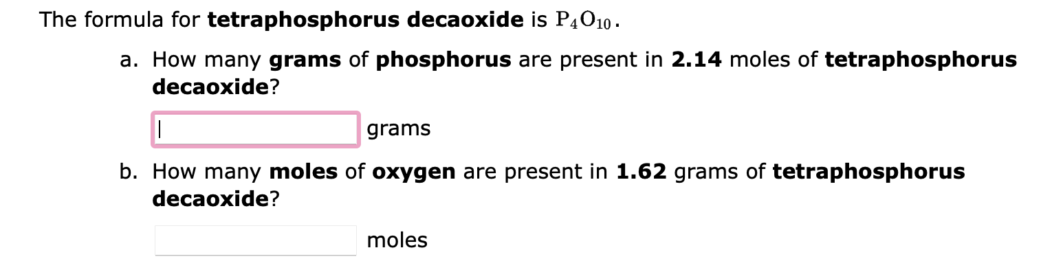 Solved The formula for tetraphosphorus decaoxide is P4O10. | Chegg.com
