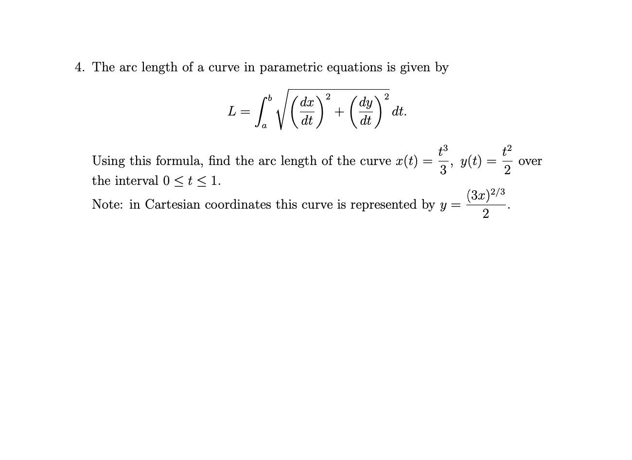 Solved 4. The arc length of a curve in parametric equations | Chegg.com