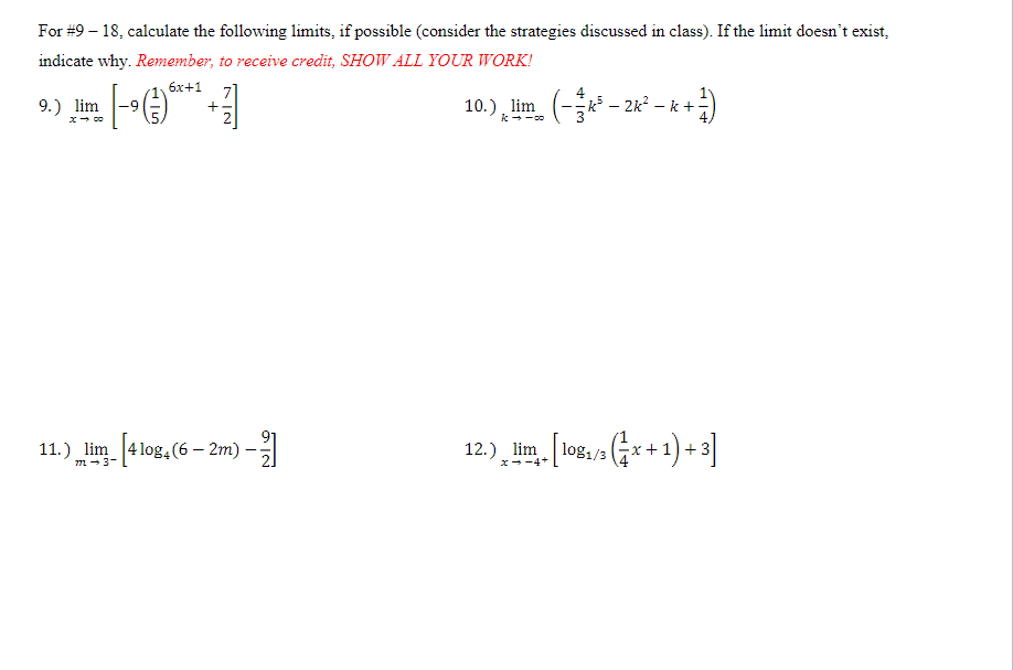 Solved For #9-18, ﻿calculate the following limits, ﻿if | Chegg.com