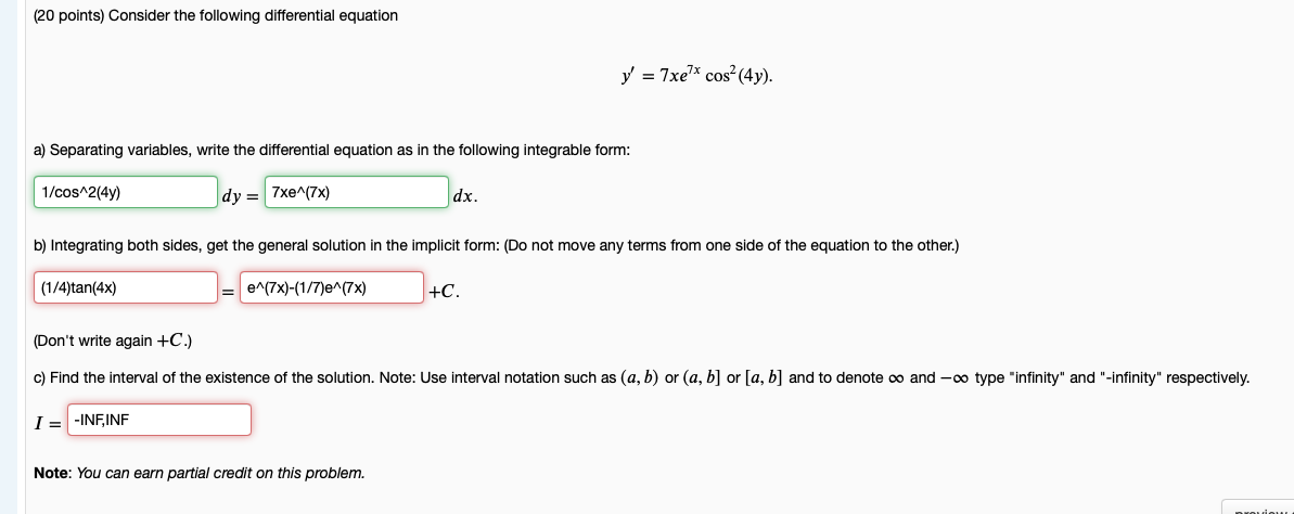 Solved (20 points) Consider the following differential | Chegg.com