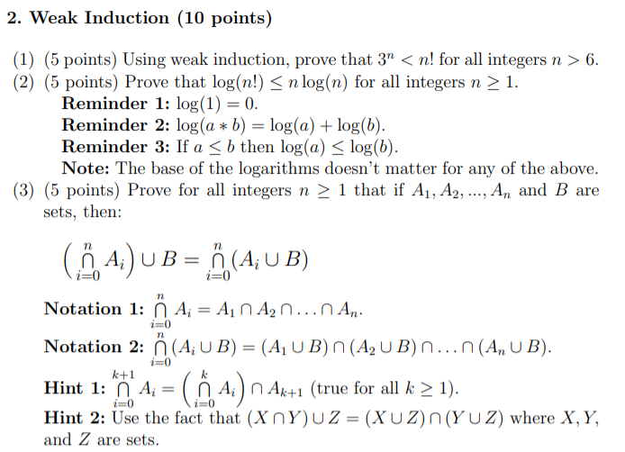 Solved 2. Weak Induction (10 points) (1) (5 points) Using | Chegg.com