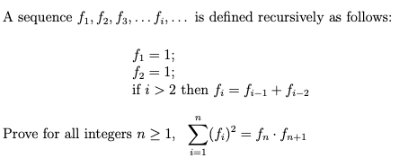 Solved A sequence f1, f2, f3.... fiz... is defined | Chegg.com