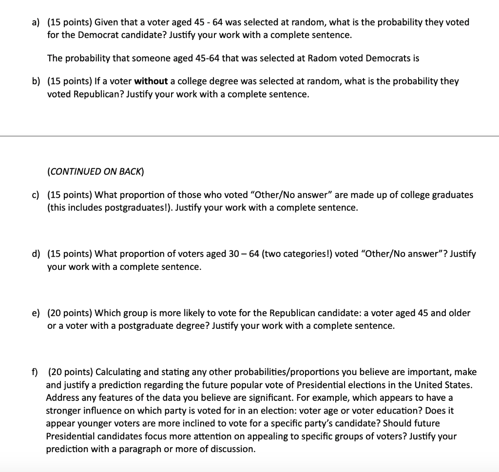 Solved An exit poll survey was conducted during the 2016 | Chegg.com