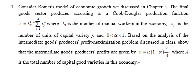 Solved 1. Consider Romer's model of economic growth we | Chegg.com