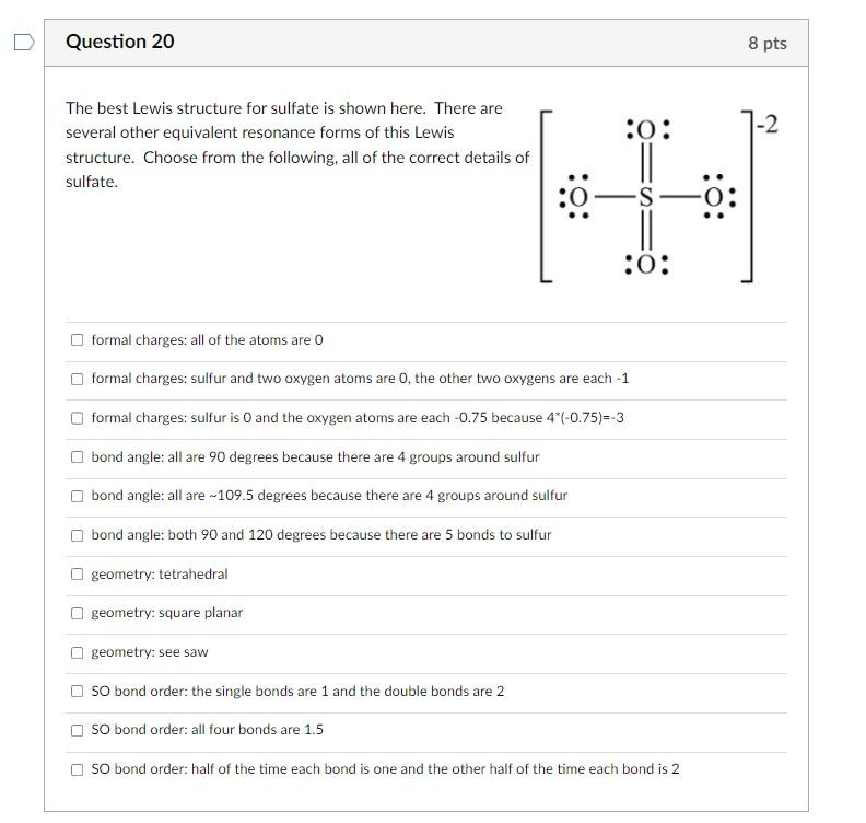 Solved The best Lewis structure for sulfate is shown here. | Chegg.com