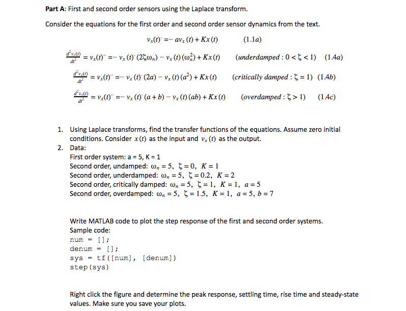 Solved Part A: First and second order sensors using the | Chegg.com