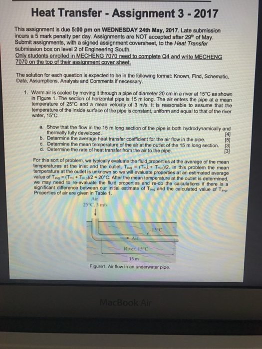 Solved Heat Transfer Assignment 3 2017 This assignment is | Chegg.com
