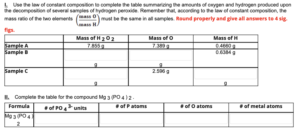 Solved I. Use the law of constant composition to complete | Chegg.com