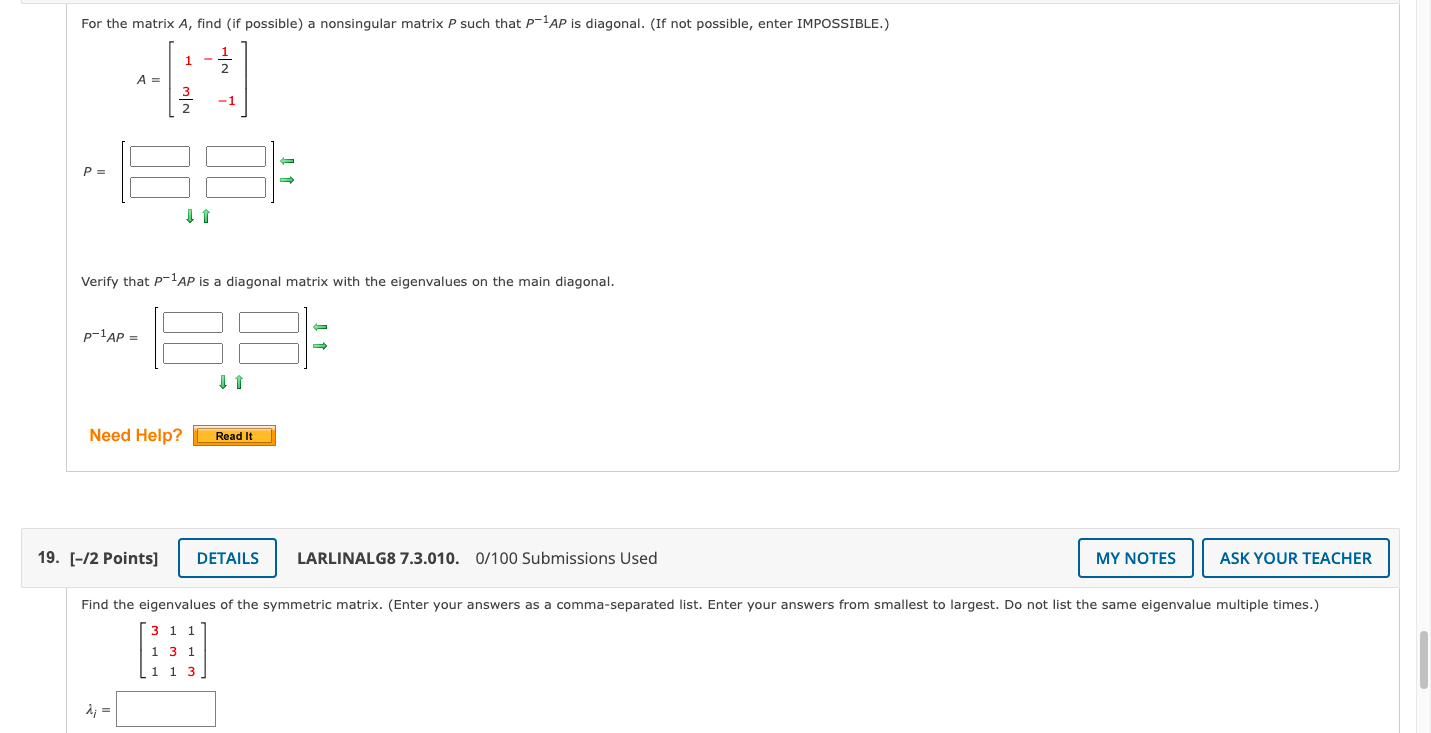 Solved For the matrix A, find (if possible) a nonsingular | Chegg.com