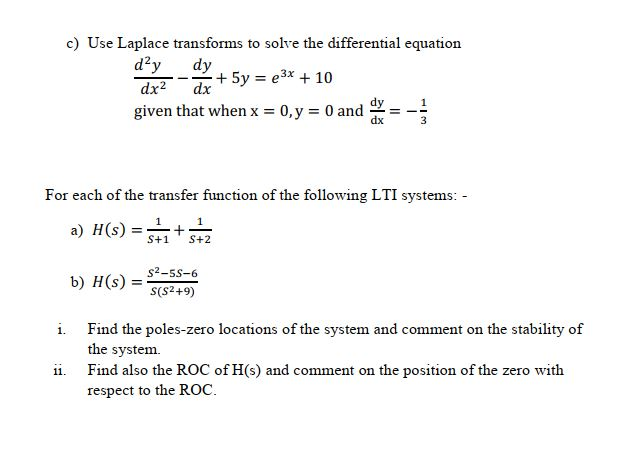 Solved c) Use Laplace transforms to solve the differential | Chegg.com