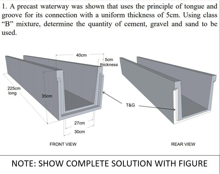 Solved 1. A precast waterway was shown that uses the | Chegg.com