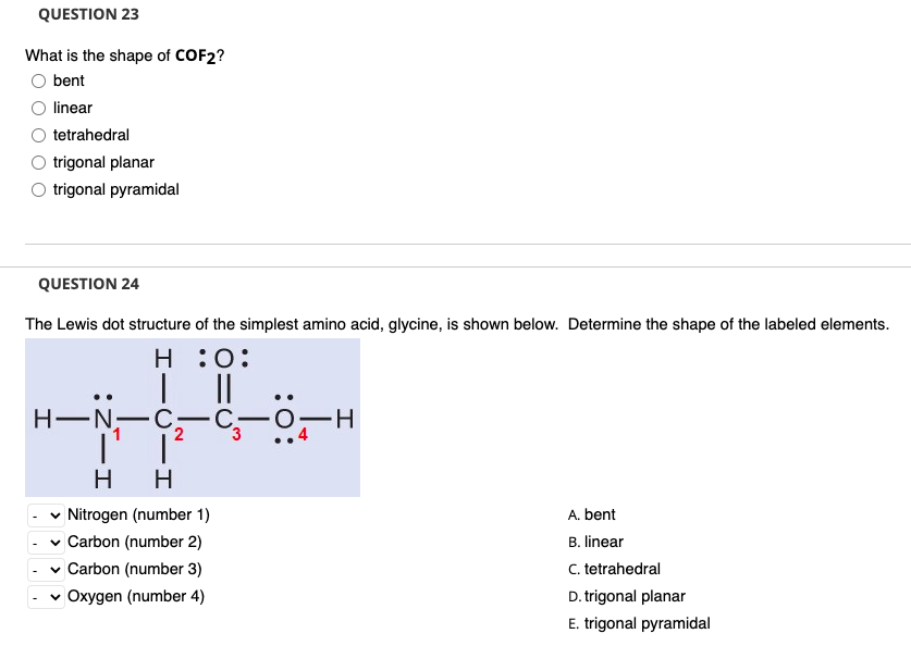 Solved QUESTION 23 What is the shape of COF2? bent linear | Chegg.com