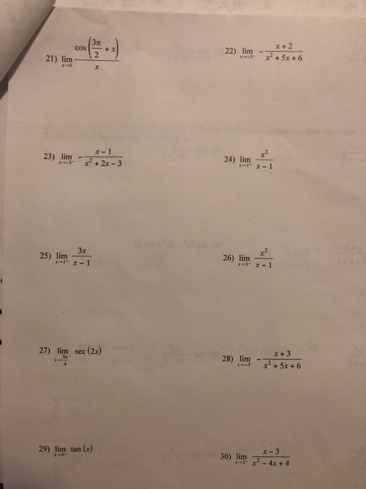 Solved 37 x+ 2 cos +X 2 22) lim -3- x5x+6 21) lim 1-+0 X x-1 | Chegg.com