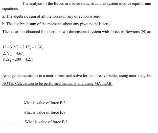 Solved The analysis of the forces in a basic static | Chegg.com