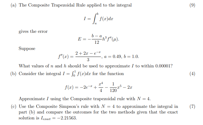 Solved (a) The Composite Trapezoidal Rule applied to the | Chegg.com