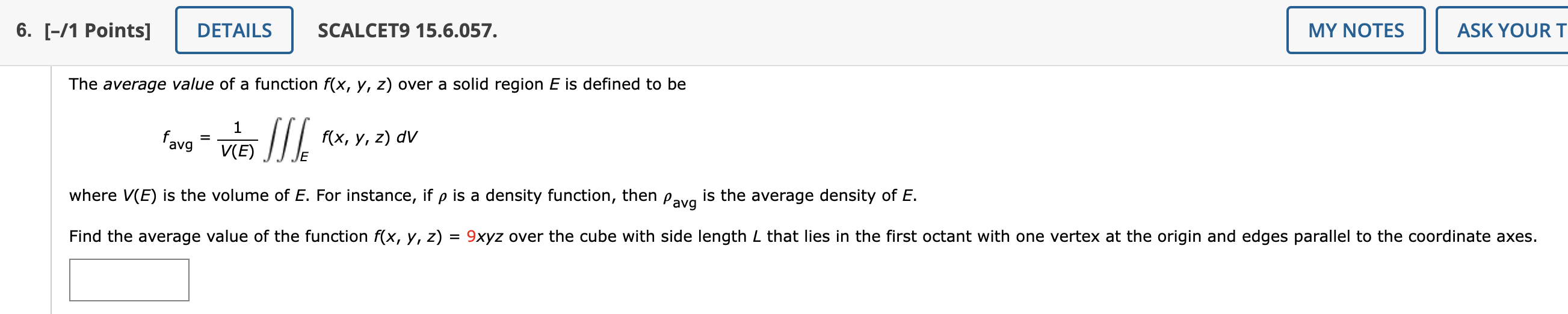 Solved The average value of a function f(x,y,z) over a solid | Chegg.com