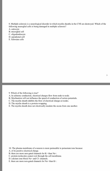 Solved 8. Multiple sclerosis is a neurological disorder in | Chegg.com