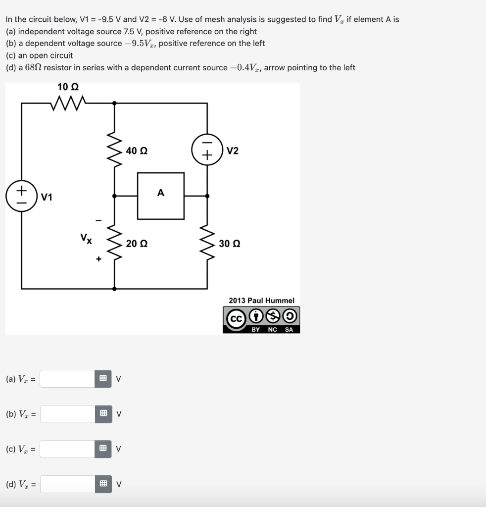 Solved In the circuit below, V1=−9.5 V and V2=−6 V. Use of | Chegg.com