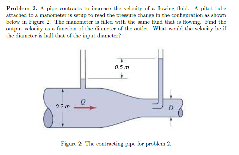 Solved Problem 2. A pipe contracts to increase the velocity | Chegg.com