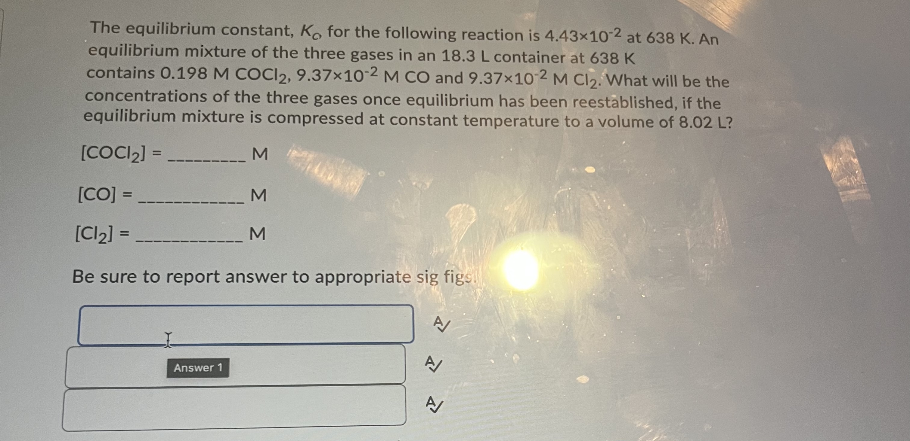 Solved The equilibrium constant, KC for the following | Chegg.com