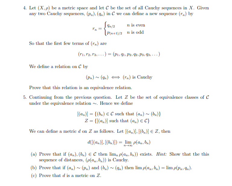Solved 4. Let (X,ρ) be a metric space and let C be the set | Chegg.com