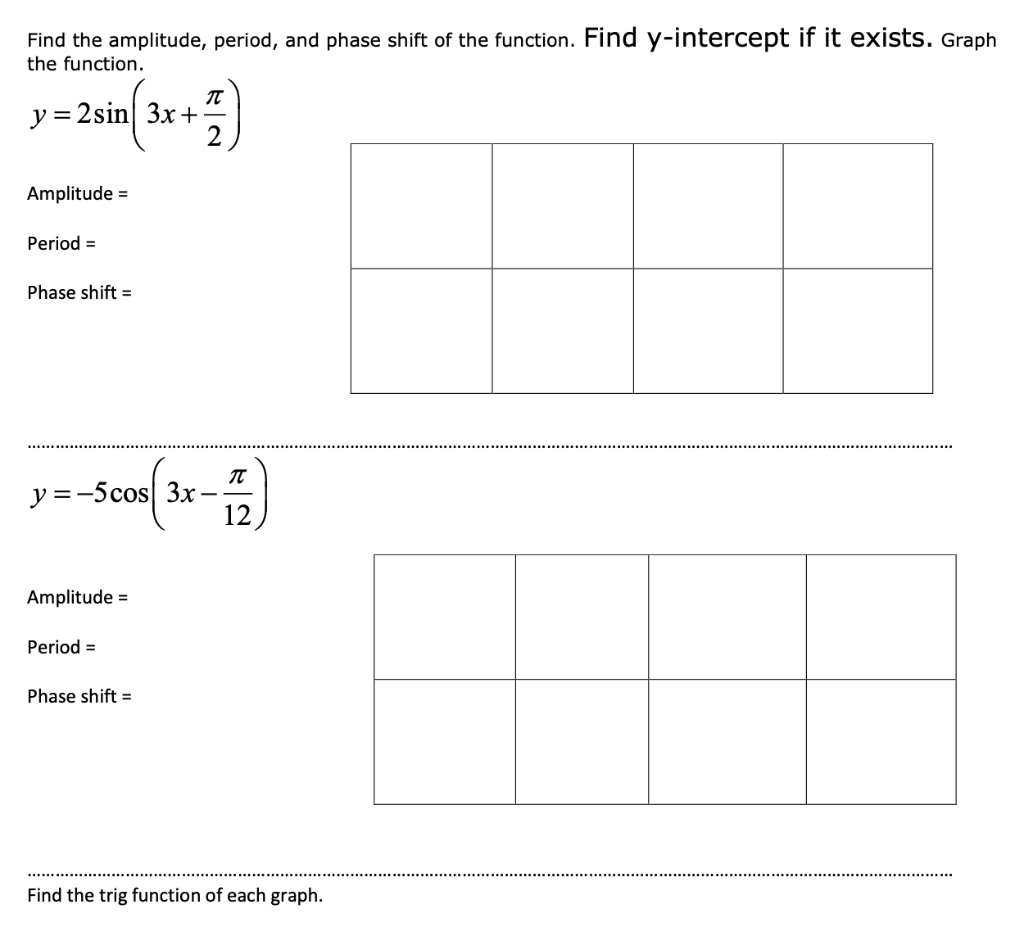 Solved Find the amplitude, period, and phase shift of the | Chegg.com