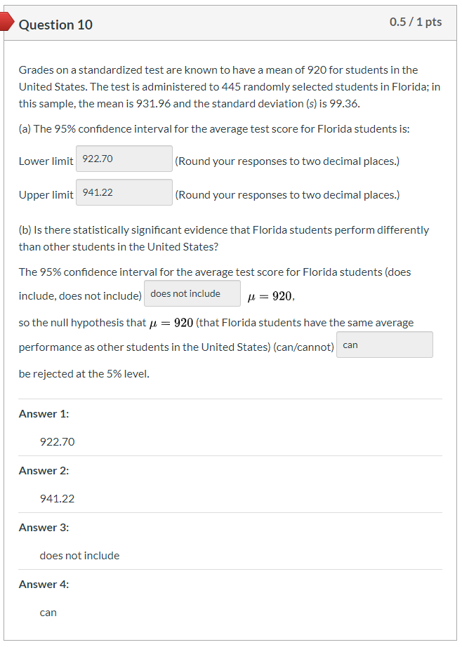 Solved Question 10 0.5/1 pts Grades on a standardized test | Chegg.com