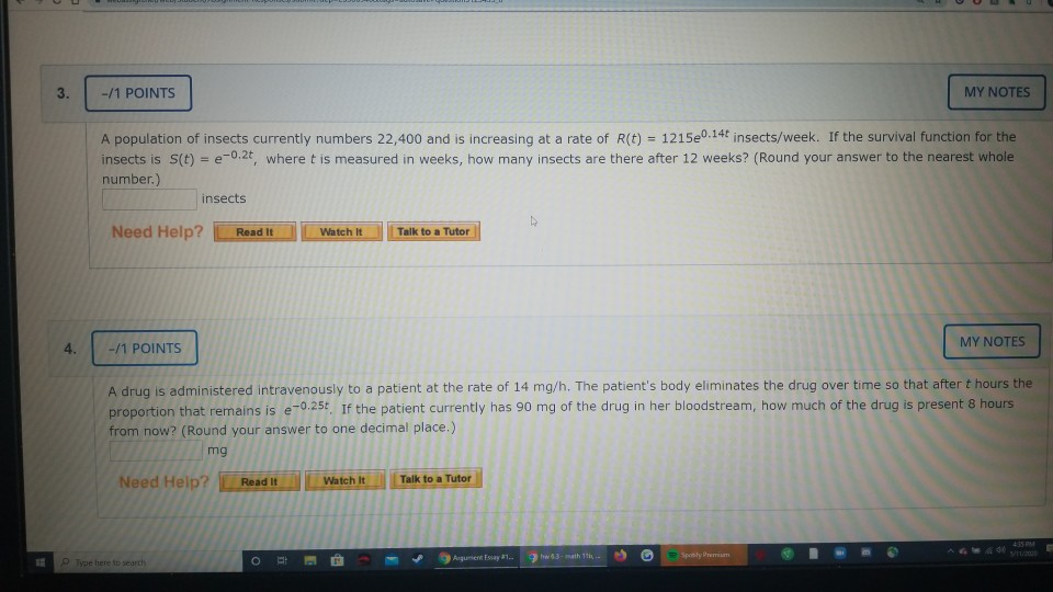 Solved -/1 POINTS MY NOTES A population of insects currently | Chegg.com