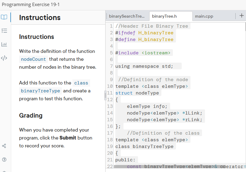 Solved Write the definition of the function nodeCount that | Chegg.com