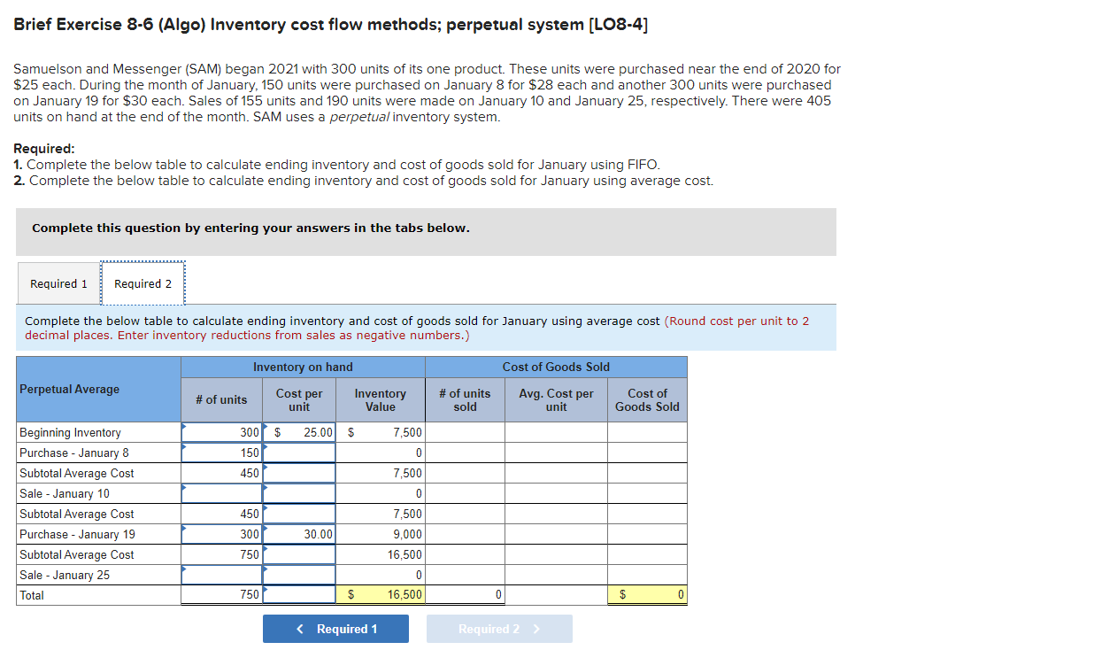 Solved Brief Exercise 8-6 (Algo) Inventory cost flow | Chegg.com