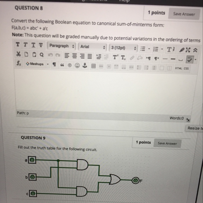 Solved QUESTION 6 1 points Sa Convert the following Boolean | Chegg.com