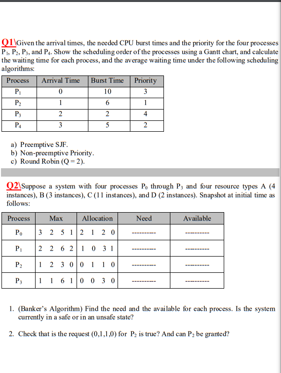 Solved Operating Systems : I hope you will solve both | Chegg.com