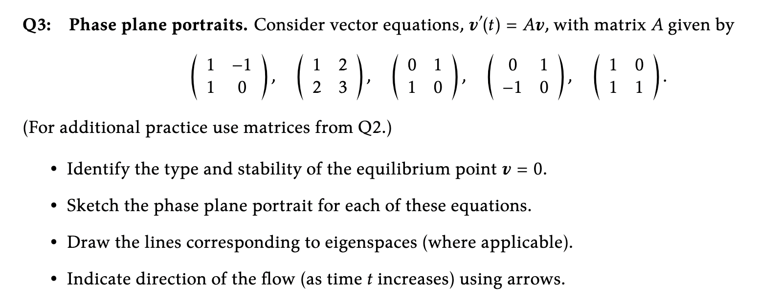 Solved Q3: Phase plane portraits. Consider vector equations, | Chegg.com