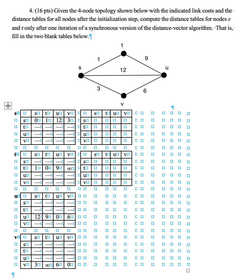 Solved 4.(16 pts) Given the 4-node topology shown below with | Chegg.com