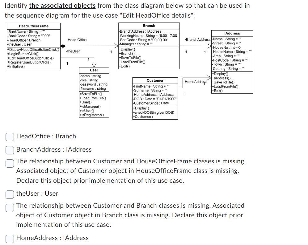 Solved Identify the associated objects from the class | Chegg.com