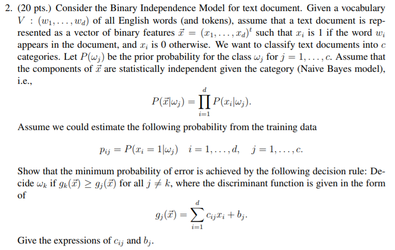 Solved 2. (20 pts.) Consider the Binary Independence Model | Chegg.com