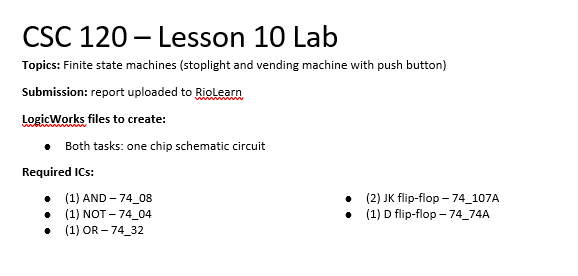 Solved CSC 120 - Lesson 10 Lab Topics: Finite state machines | Chegg.com