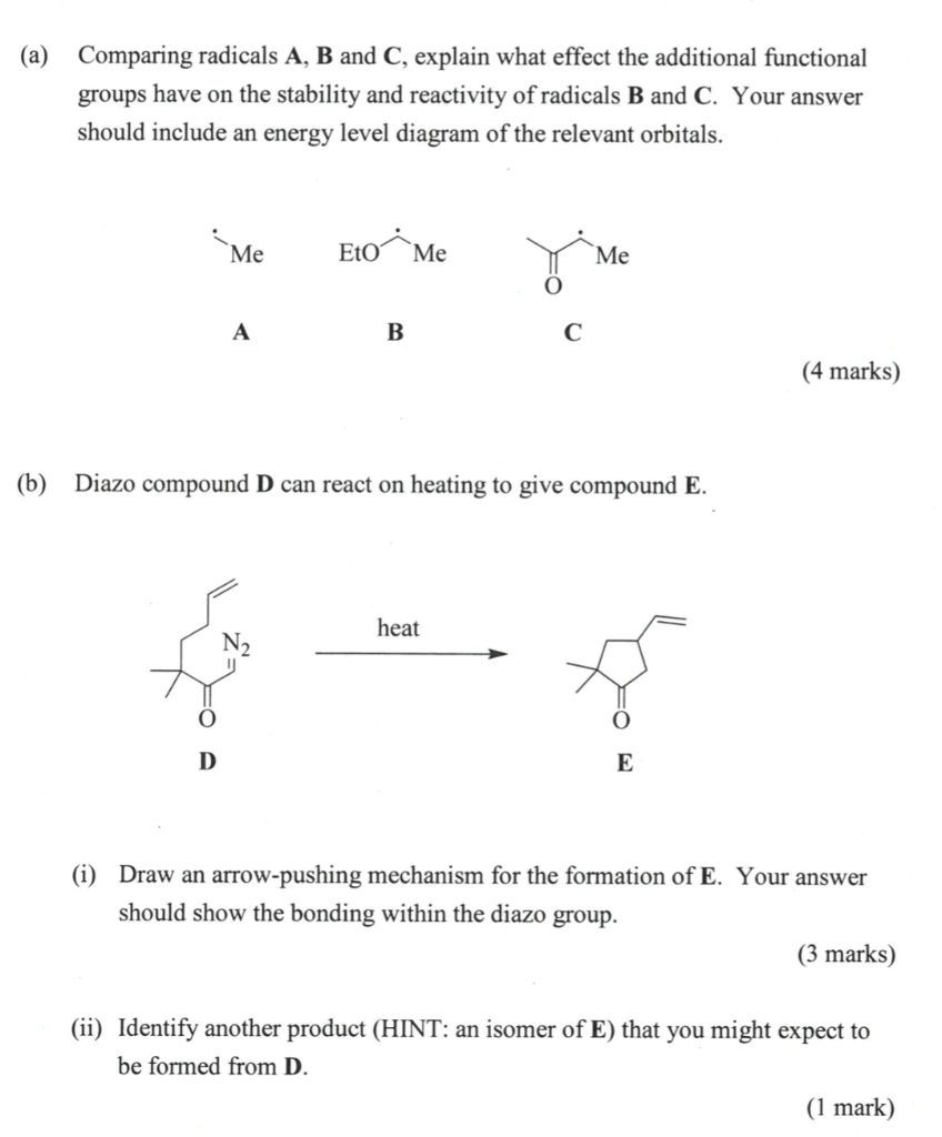 Solved (a) Comparing radicals A, B and C, explain what | Chegg.com