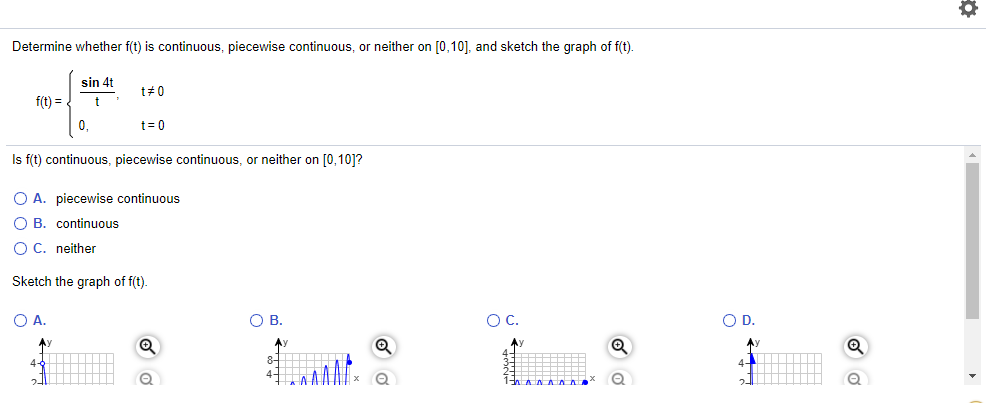 Solved Determine whether f(t) is continuous, piecewise | Chegg.com