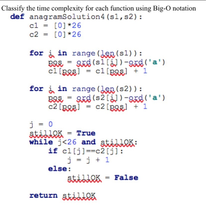 Solved def anagramSolution2 (sl, s2): alist! = list(s1) | Chegg.com