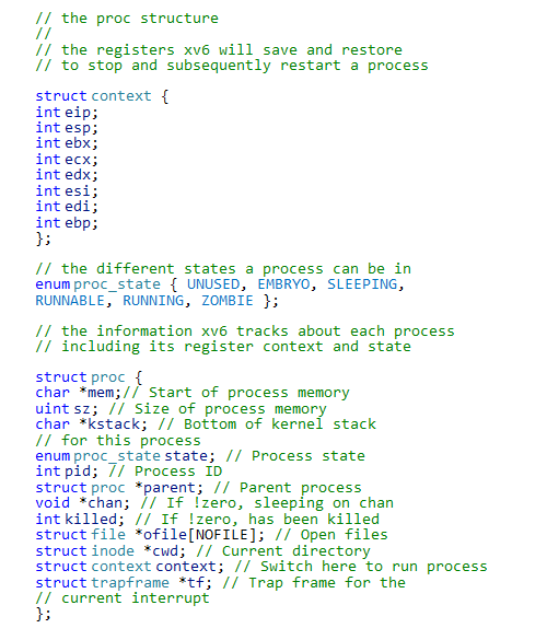 Solved // the proc structure // // the registers xv6 will | Chegg.com